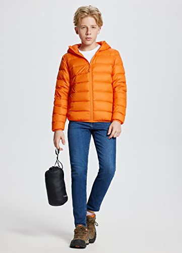 BALEAF Kids Puffer Down Jackets with Hood for Boys Girls Ultralight Packable Cold Winter Lightweight Outerwear Orange XS
