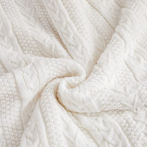 Longhui bedding Acrylic Cable Knit Sherpa Throw Blanket β Thick, Soft, Big, Cozy Ivory White Knitted Fleece Blankets for Couch, Sofa, Bed β Large 50 x 63 Inches Ivory White Coverlet All Season