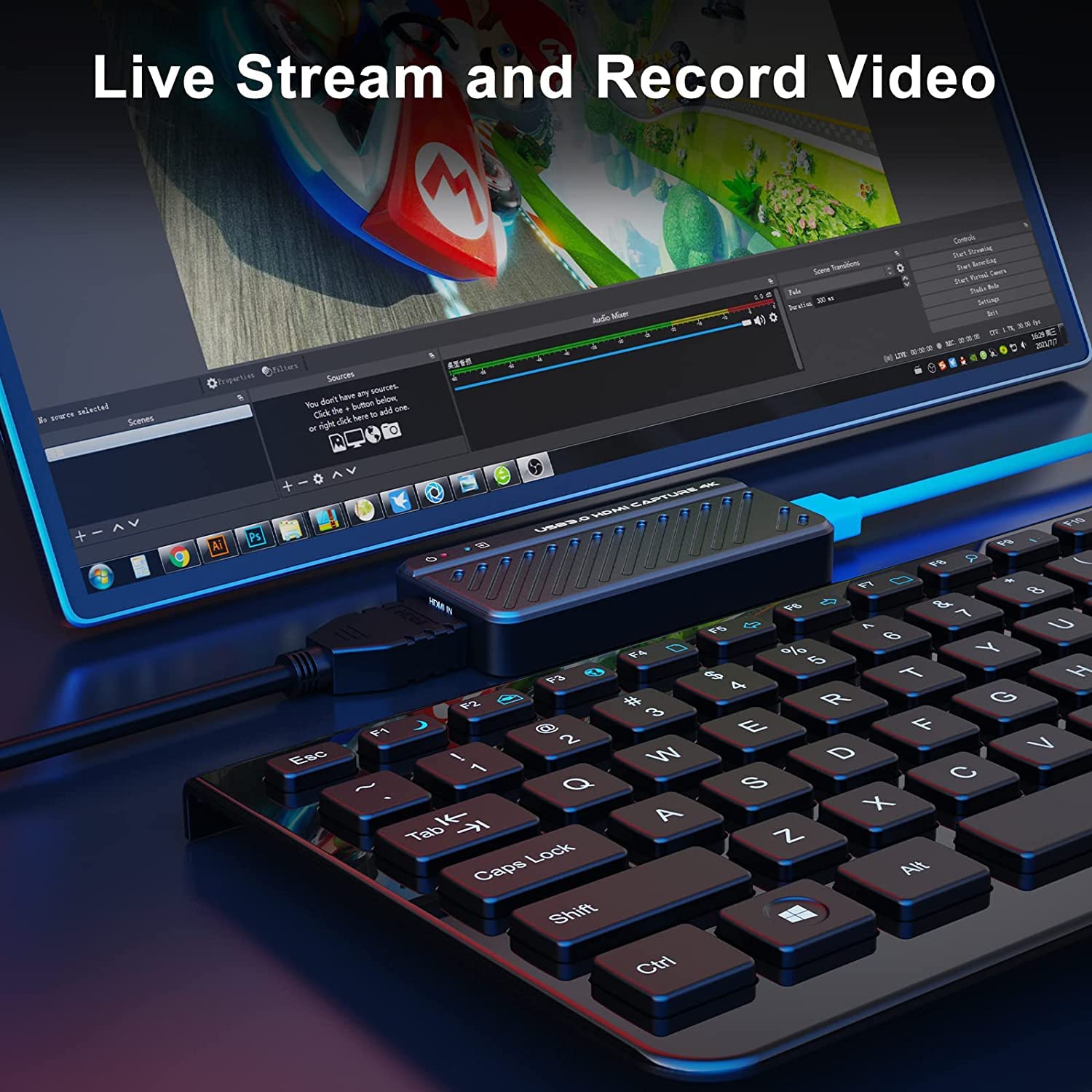 4K HDMI Video Capture Card, USB 3.0 Game Capture Card, 4K30/2K60/Full HD 1080P 60fps for Gaming, Recording or Live Streaming Broadcasting