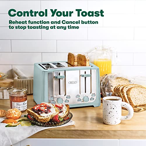 BELLA 4 Slice toaster, Stainless Steel and Aqua
