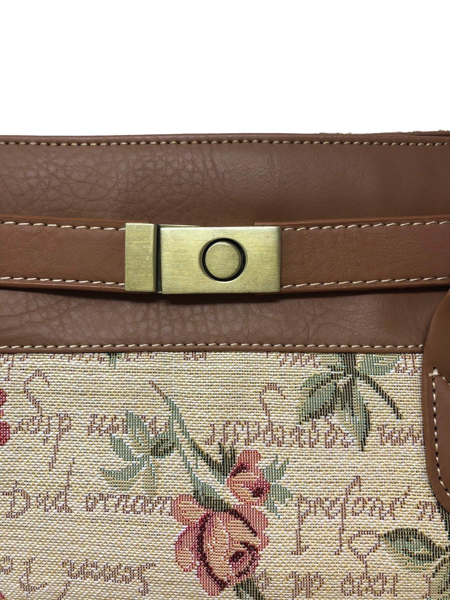 BANBERRY DESIGNS Pink Rose Tapestry Tote Bag With Brass Buckles 15
