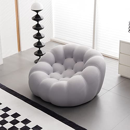 WILLIAMSPACE 47" Curved Sofa Couch Single Sofa Chair, Luxury Bubble Lazy Floor Sofa Chair, Overall Shaped Chair Couch with 3D Textile Material for Apartment (Grey)