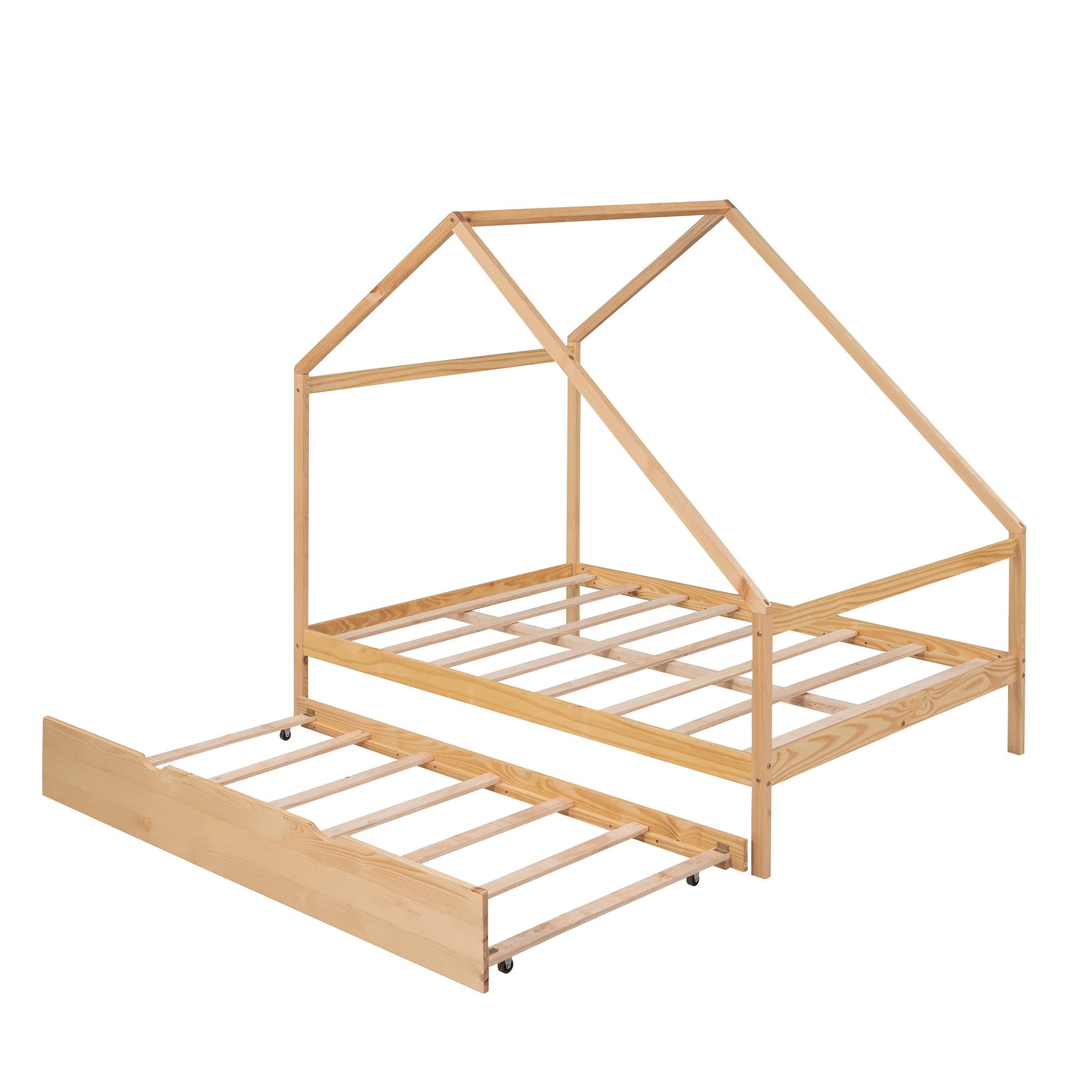 Harper & Bright Designs House Bed for Kids Full Storage Bed with Trundle, Wood Platform Bed Frame with Bookcase for Girls Boys (Full Size, White)