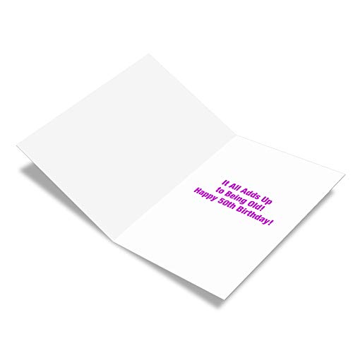 NobleWorks - 50th Funny Milestone Birthday for Men and Women, Celebrate and Congrats Notecard with Envelope - Age Equation 50 Birthday C7195MBG