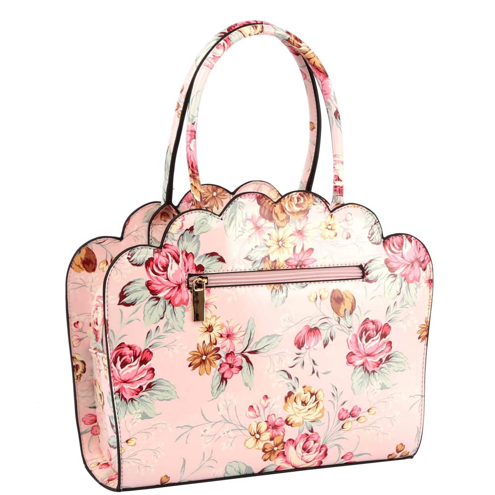 3D Flower Applique Floral Leopard Print Patent Vegan Leather Satchel Handbag Wallet Set (Flower Print - White Multi)