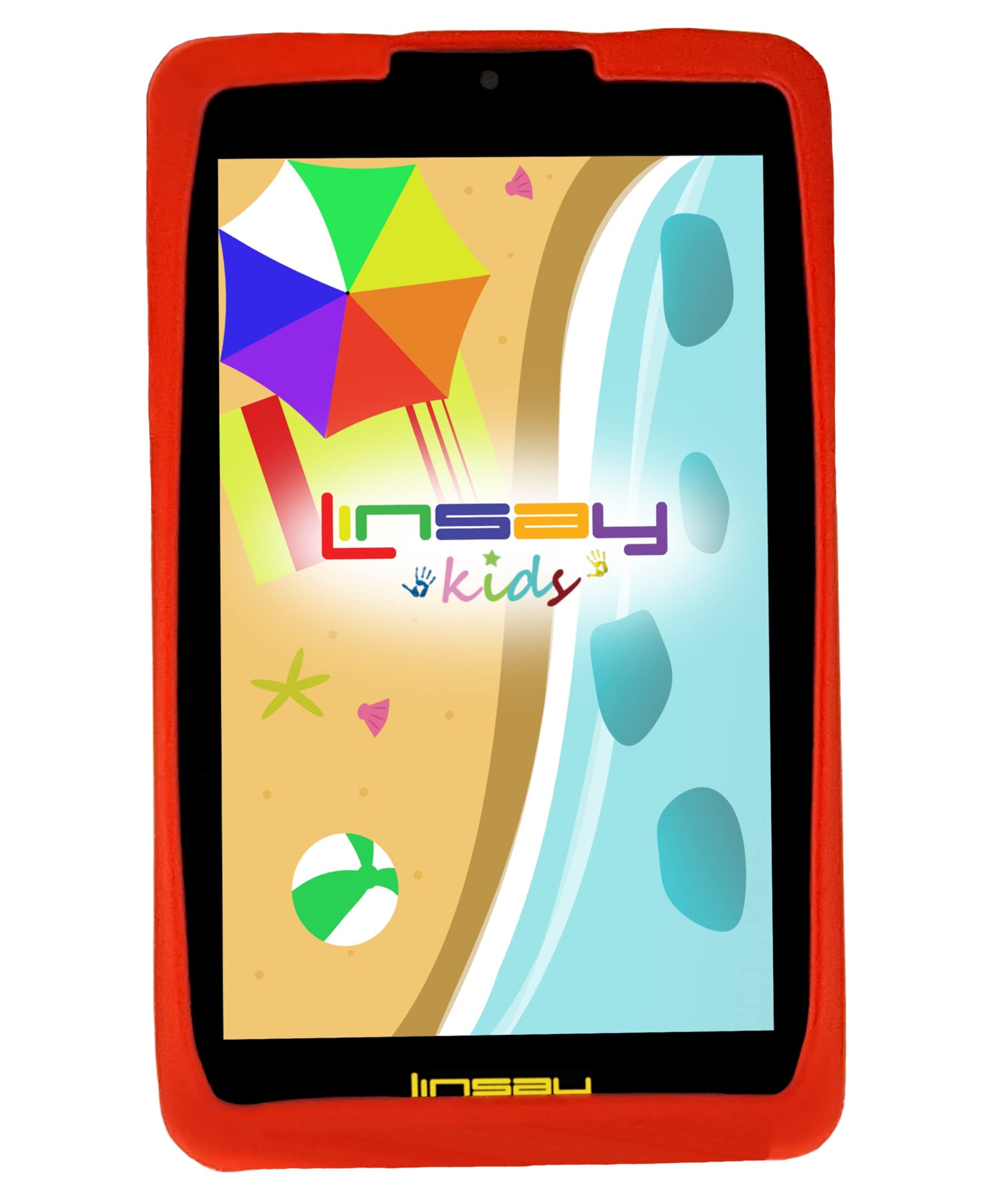 LINSAY 7" Kids Funny Tablet HD Screen Quad Core Bundle with Red Kids Defender Case Ultra-Protection - Camera Newest Android Operation System Thousands of Free Kids Applications. Google Certified
