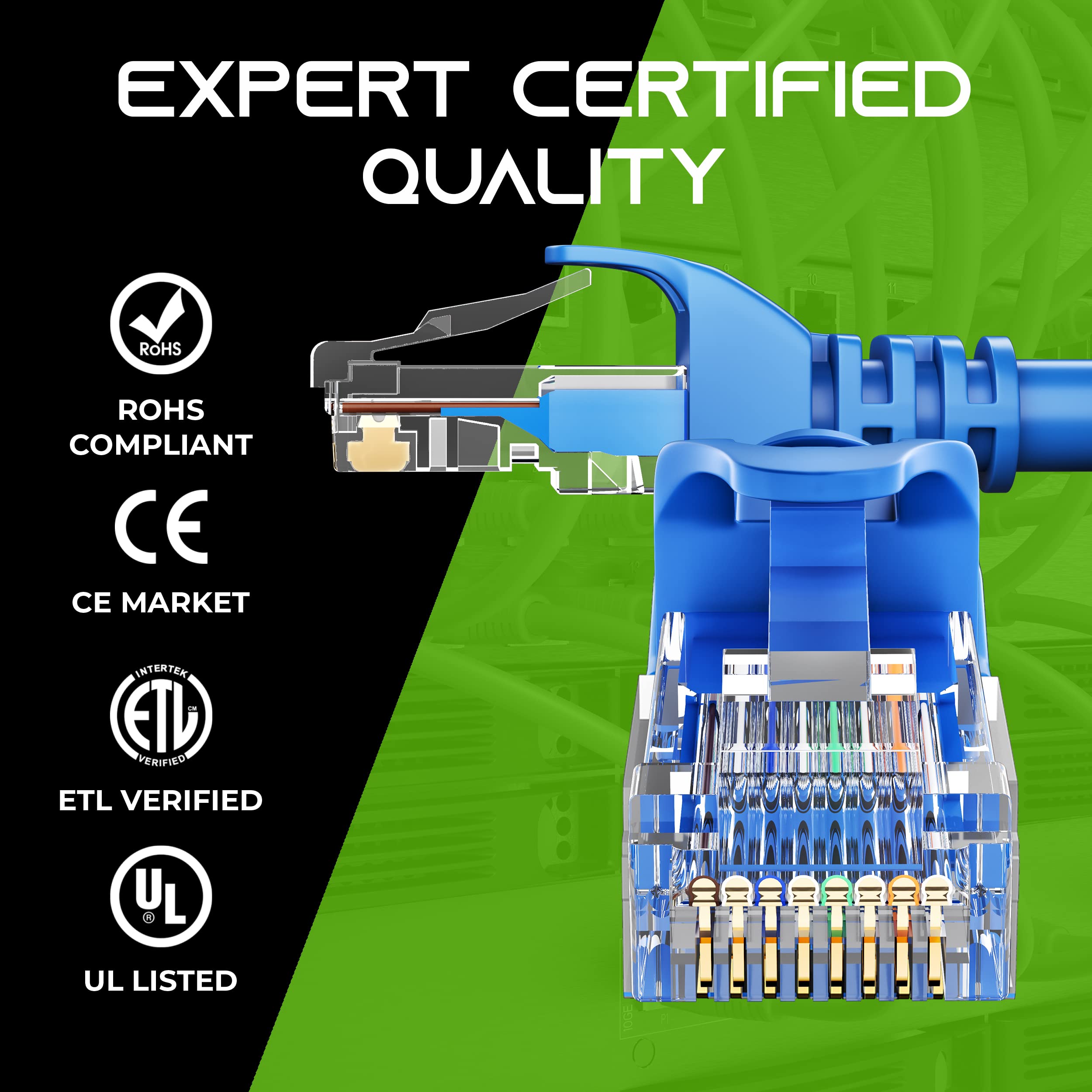 GearIT 100-Pack Cat6 Patch Cable 3 Feet Cat 6 Ethernet Cable Snagless Flexible Soft Tab - Preimum Series - Blue