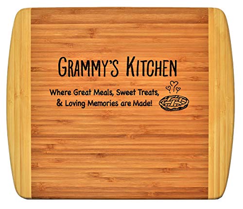 Grammy Gift - Grammy’s Kitchen Where Great Meals Sweet Treats & Loving Memories are made - Engraved 2-Tone Bamboo Cutting Board Grandma Christmas Birthday Mothers Day For Decor & Usage (11.5x13.5)