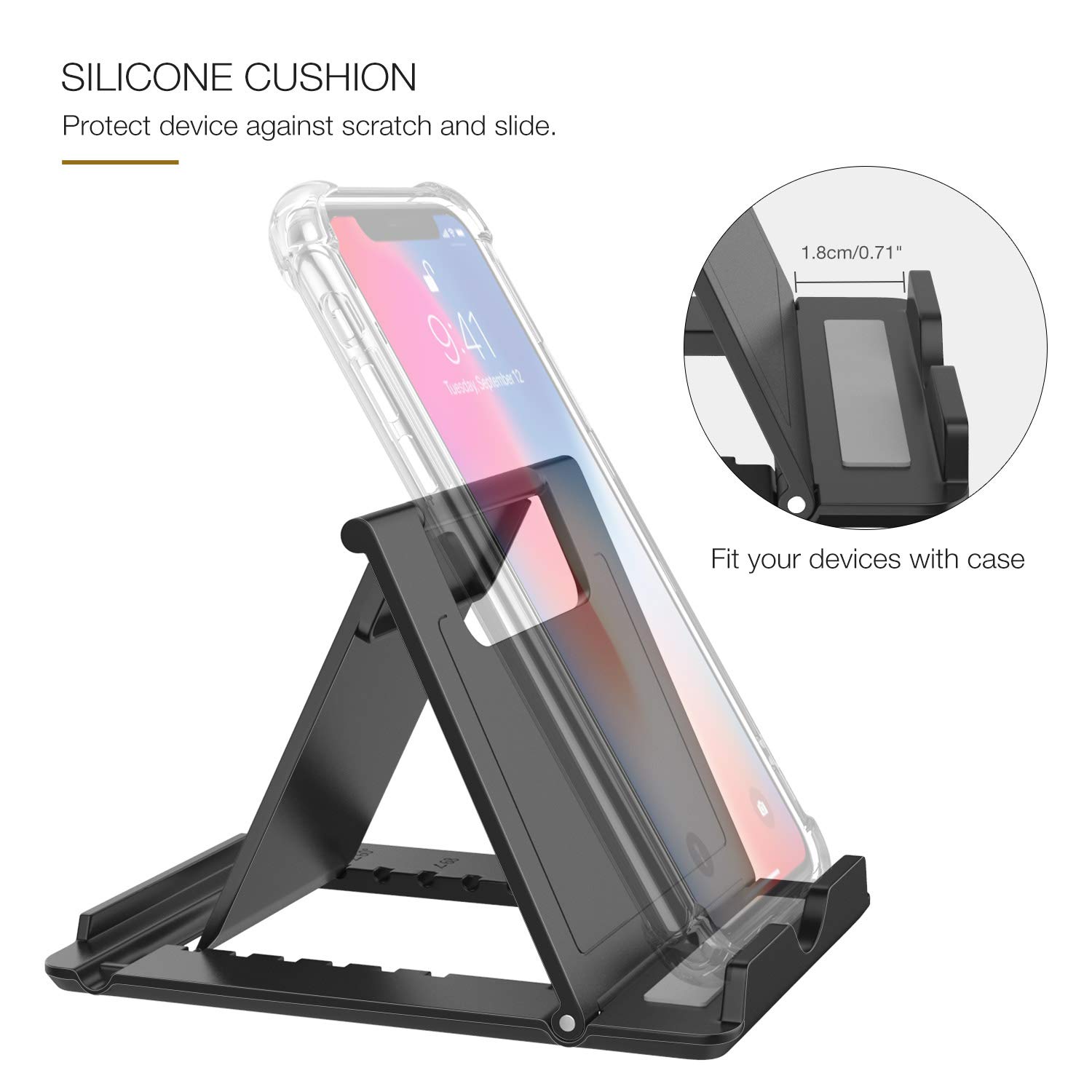 MoKo Phone/Tablet Stand, Foldable Desktop Holder Fit with iPhone 16/Pro/Pro Max/Plus, iPhone 15/Pro/Pro Max/Plus, iPhone 14/Pro/Pro Max/Plus, iPhone 13/Pro/Pro Max/Plus, Steam Deck, Black (Large)