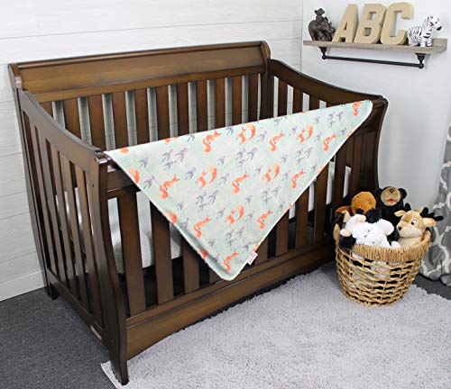 Top Tots Baby Blanket - Spirited Orange Fox with Grey Minky Dot