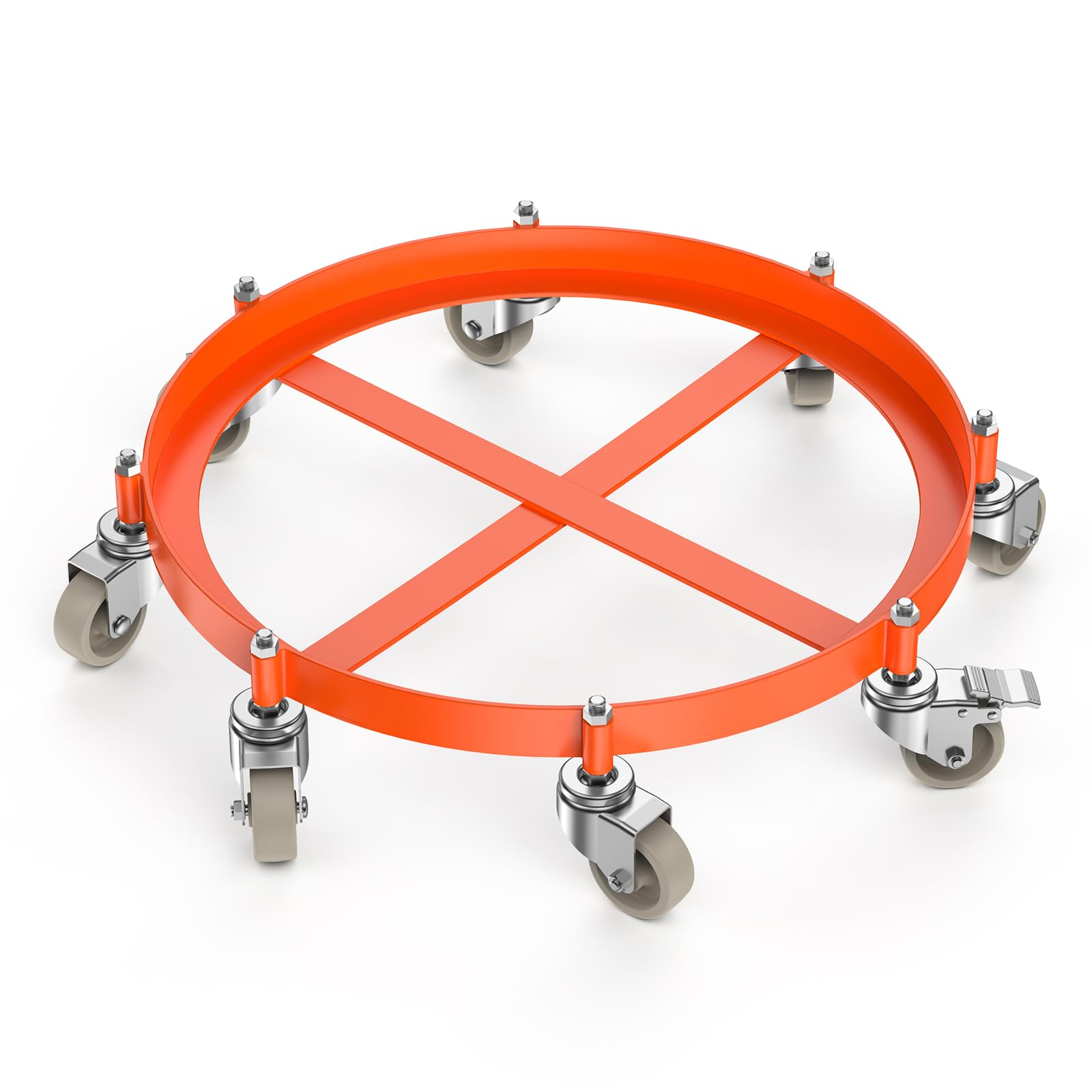 55 Gallon Drum and Barrel Dolly, 2000 LBS Capacity Dolly with 8 Caster Wheels, Trash Can Dolly Non-Tipping Hand, Orange Steel Frame Dolly