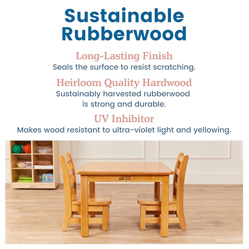 ECR4Kids Hardwood Table with 16in Legs and Two 8in Chairs, Kids Furniture, Honey