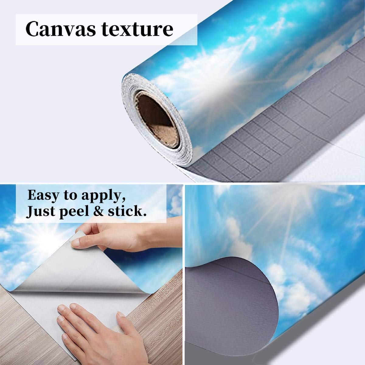 3D Wallpaper The Sun with Bright Rays in The Blue Sky with White Light Clouds Self Adhesive Bedroom Living Room Dormitory Decor Wall Mural Stick and Peel Background Wall Ceiling Wardrobe Sticker