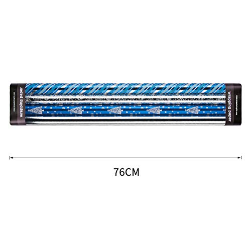 WRAPAHOLIC Christmas Wrapping Paper Roll - Blue and Silver Snowflake and Stripe Set with Metallic Foil Shine - 4 Rolls - 30 Inch X 120 Inch Per Roll