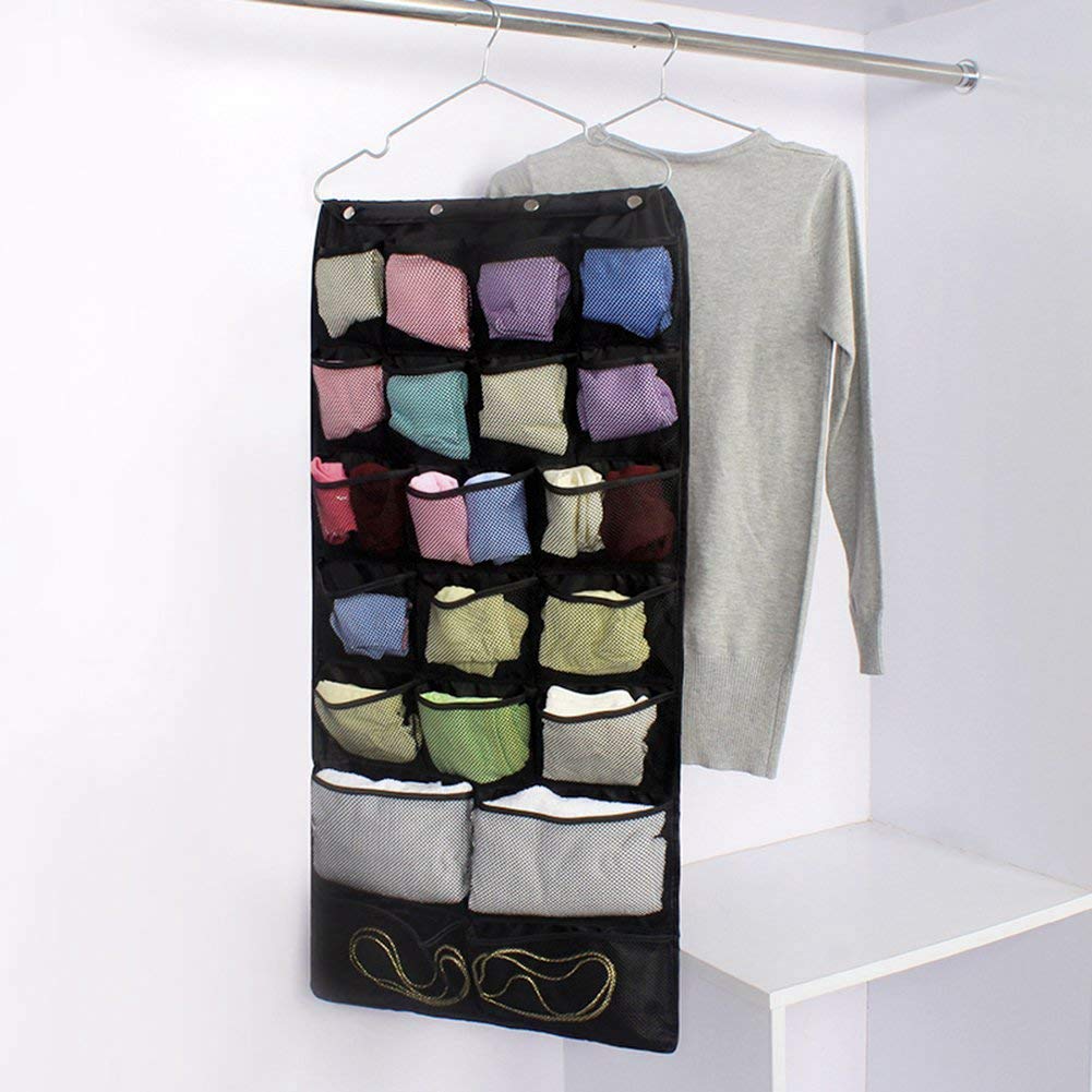 Geboor Oxford Hanging Closet Organizer for Underwear, Stocking, Bra and Sock, Dual-Sided Space Saving Storage Holder with 42 Pockets