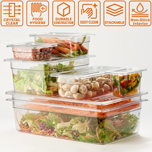 CURTA 6 Pack NSF Food Pans, 1/6 Size 6 Inch Deep, Commercial Polycarbonate Plastic Clear Freezer-Safe