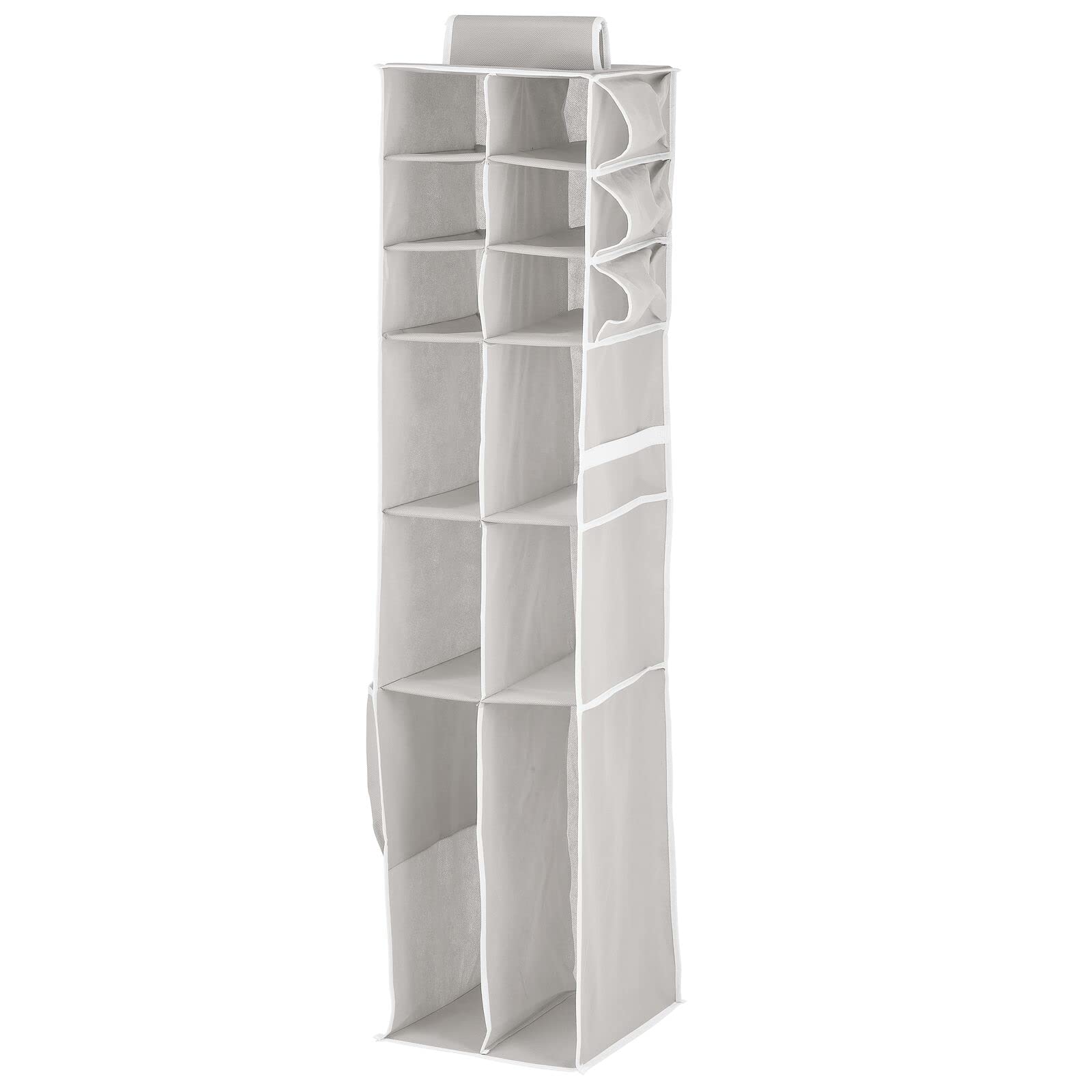 mDesign Long Fabric Hanging Organizer, Over Closet Rod Storage, 12 Shelves/Side Pockets for Nursery Bedroom Organization - Hold Clothes, Linens, Toys, Accessories - Jane Collection - Light Gray/White