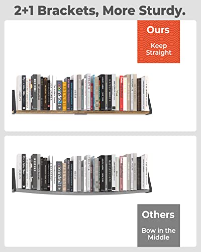 Greaittle 36 Inch Floating Book Shelves, Set of 3, with Middle Brackets for Sturdiness, Hanging Bookshelves for Wall, Long Floating Shelves for Wall Storage (36" x 6", Brown)