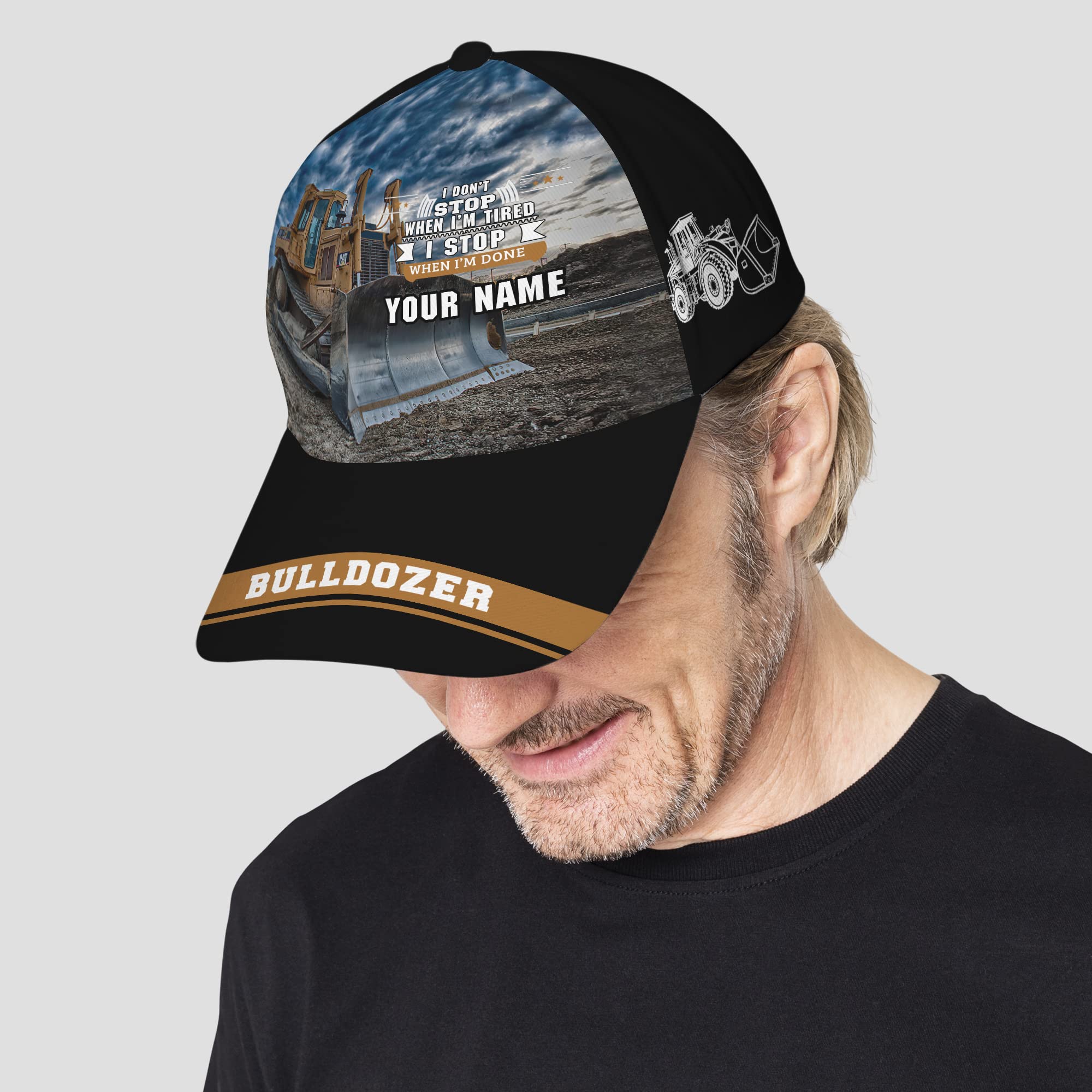 3D Printing Personalized Caterpillar Bulldozer Snapback Cap Dozer Headwear for Men Multicolor