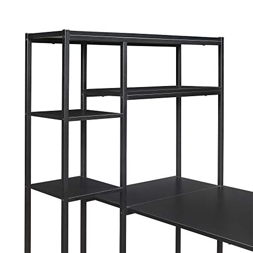 Modern Luxe L-Shaped Corner with Bookshelf 2-Pieces Computer PC Table Set Home Office Desk with Shelves, Black