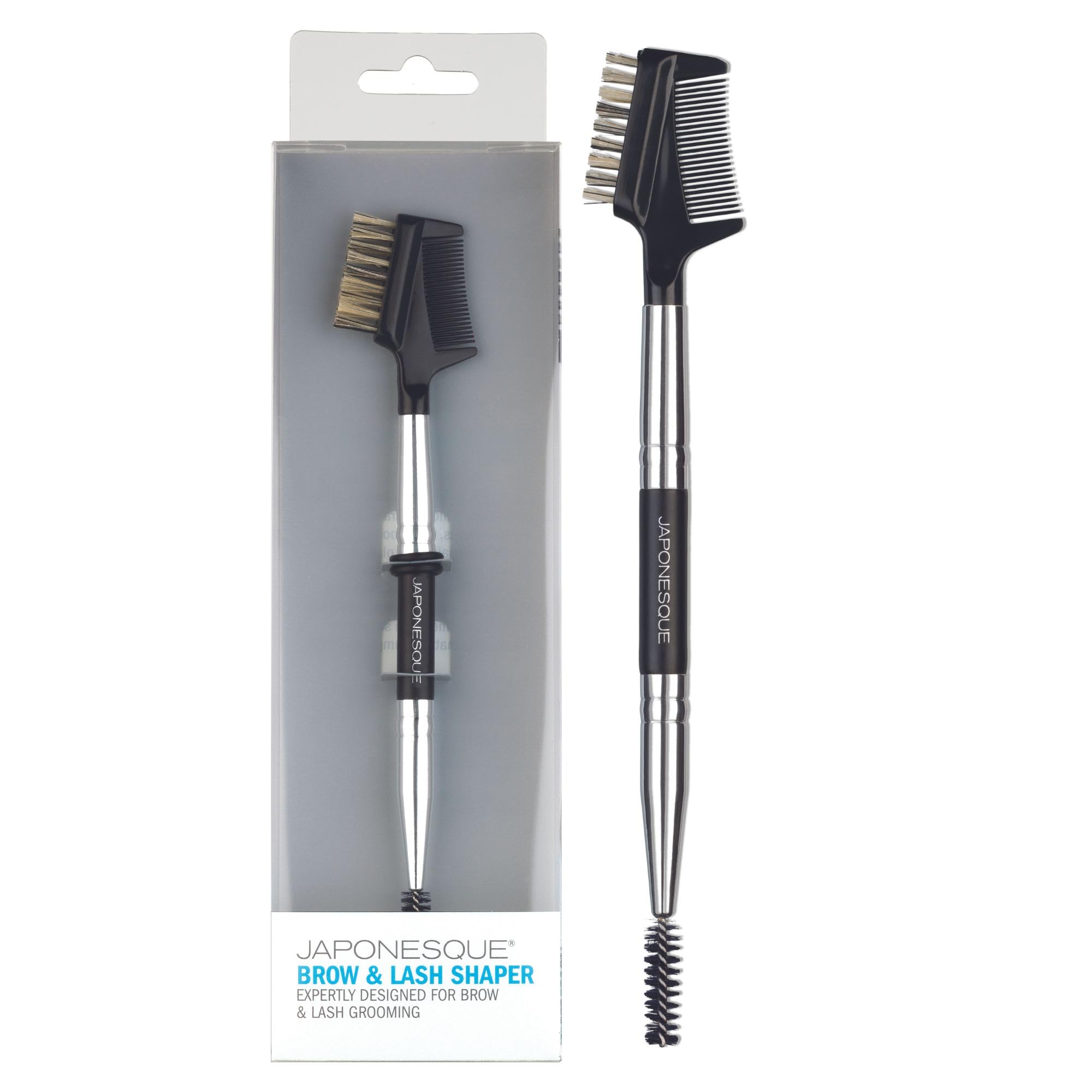 JAPONESQUE Brow & Lash Shaper with 3 Different Spoolie Brushes, for Separating Lashes, Eliminating Mascara Clumps, and Grooming and Shaping Brows