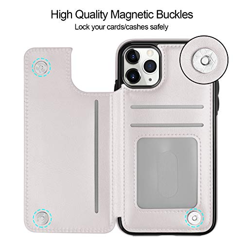 HianDier Wallet Case for iPhone 11 Pro MAX Slim Protective Case with Credit Card Slot Holder Flip Folio Soft PU Leather Magnetic Closure Cover for 2019 iPhone 11 Pro Max, White