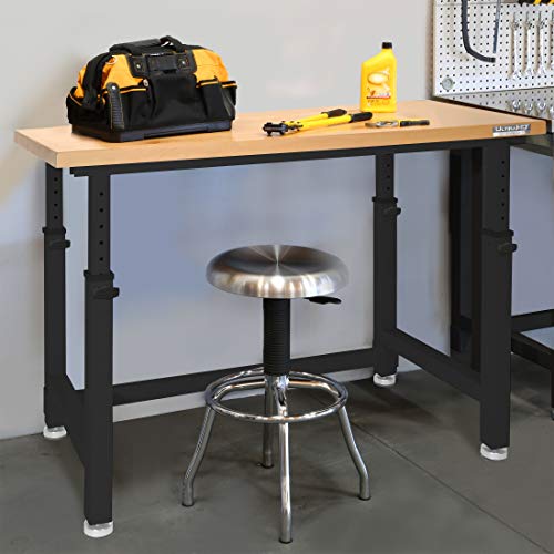 Seville Classics UltraHD Heavy Duty Height Adjustable Workbench Table w/ Solid Wood Top, 1000 lbs. Weight Capacity Workstation for Garage, Warehouse, Workshop, Satin Graphite, 48" W x 24" D Desktop