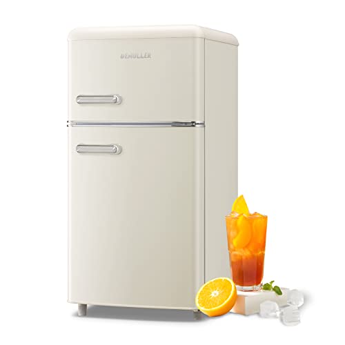 DEMULLER Retro Mini Fridge 3.5 Cu.ft Refrigerator with Top Freezer Compact Fridge Apartment Size Refrigerator Dual Door Fridge with Handles Small Refrigerator for Home Office Dorm