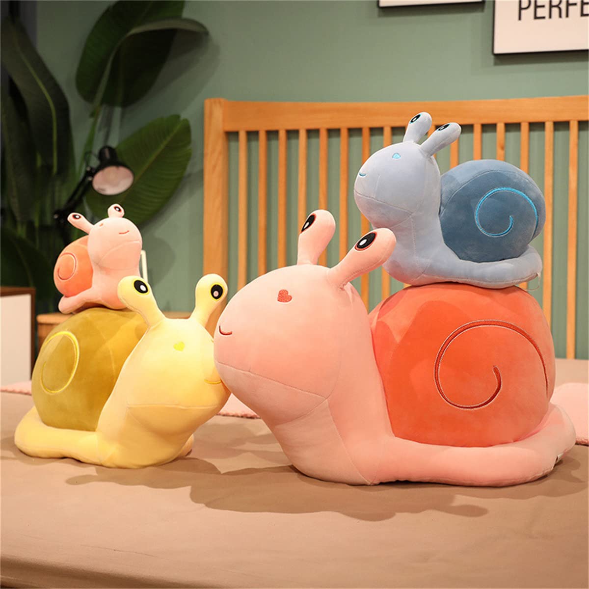 SEENEEY Cute Cartoon Snail Doll Plush Toy Children's Birthday Gift Big Snail Pillow Doll, Yellow, 11.8 Inches.