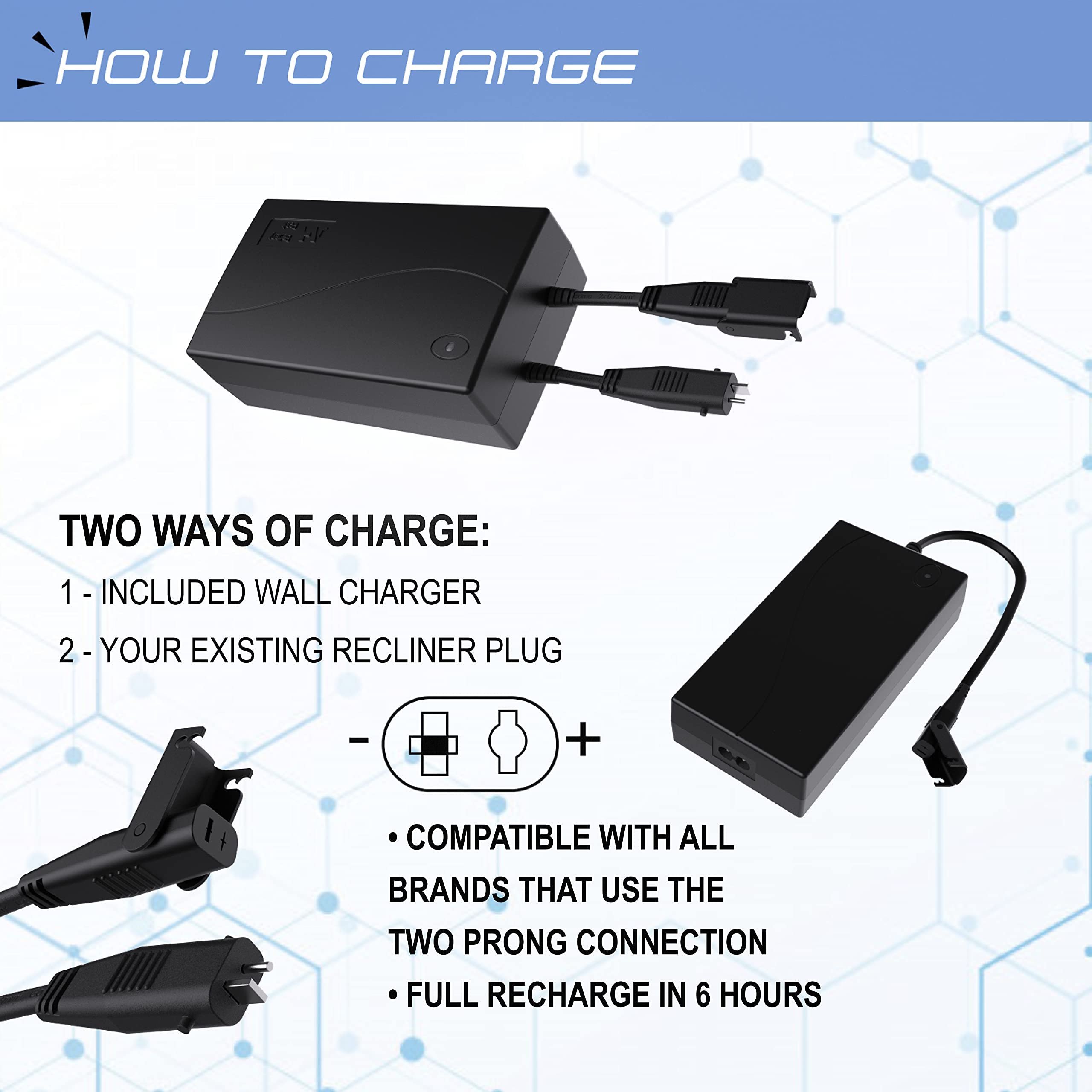 Lifestyle Battery Pack for Electric Motion Furniture - Wireless Battery for Power Recliners - Reclining Sofas - Lift Chair - Lazy Boy Recliners -Okin-Limoss-Berkline