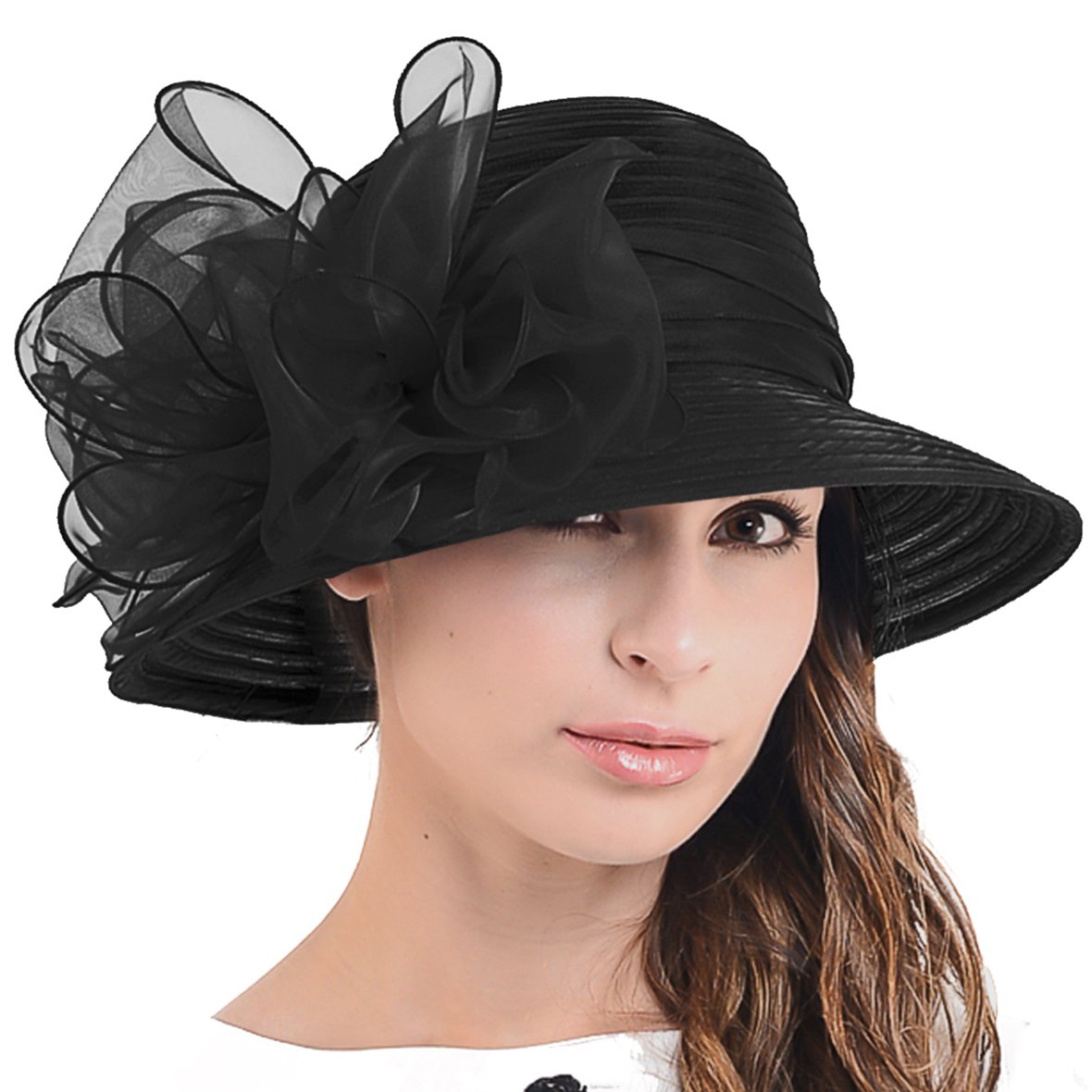 Ascot Kentucky Church Derby Bowler Cloche Hat Bowknot Organza Bridal Dress Cap S051 (1 Black)
