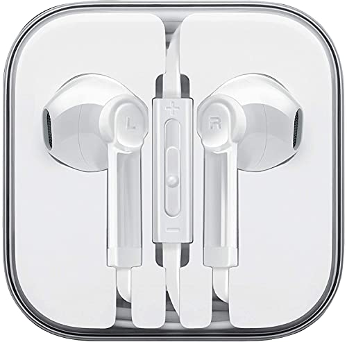 ARC Wired Earbuds in-Ear Headphones, Earphones with Microphone, Slide Volume Control Noise Isolation Ear Buds Ear Tips, 3.5mm Jack for iPhone, iPad, Samsung, Computer, Laptop, Gaming, Sports - White