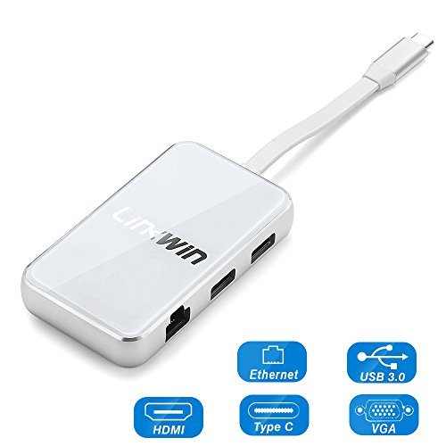 USB C Hub, USB C Multiport Adapter,6 in 1 Tempered Glass USB C to HDMI, VGA, USB C Charging, 2 USB 3.0 Ports,RJ45 Gigabit Ethernet, USB C Dock Dongle Compatible Apple MacBook Pro 13/15 (Thunderbolt 3)