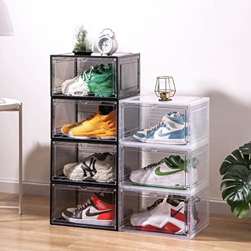 Attelite 3 Pack X-Large Drop Front +6 Pack Large Side Open Clear Plastic Shoe Organizer Box, Stackable Shoe Containers for Display Sneakers