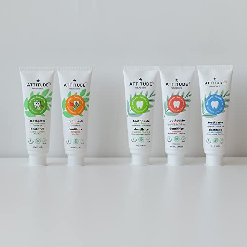 ATTITUDE Fluoride-Free Toothpaste, Plant- and Mineral-Based Ingredients, Vegan, Cruelty-Free and Sugar-Free, Whitening, Peppermint, 4.2 Oz (16741)