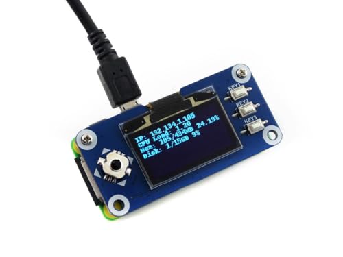 Waveshare 1.3inch OLED Display HAT for Raspberry Pi 128x64 Pixels with Embedded Controller Communicating via SPI or I2C Interface.