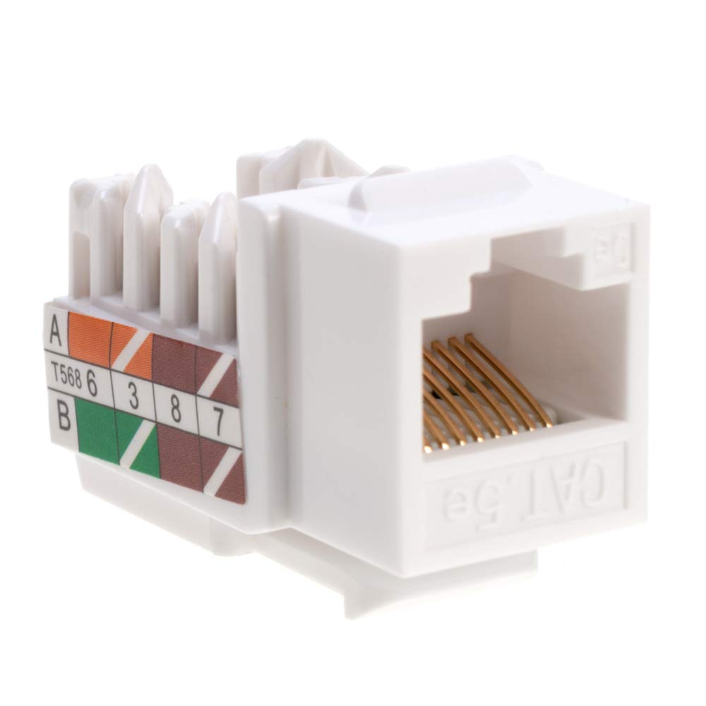 SATMAXIMUM Cat5e Keystone Ethernet Wall Jack Punch Down UTP 45-Degree (Easier Termination Than 90-Degree), RJ45 Slim Profile Speed Termination White 45° Angled (50 Pack)