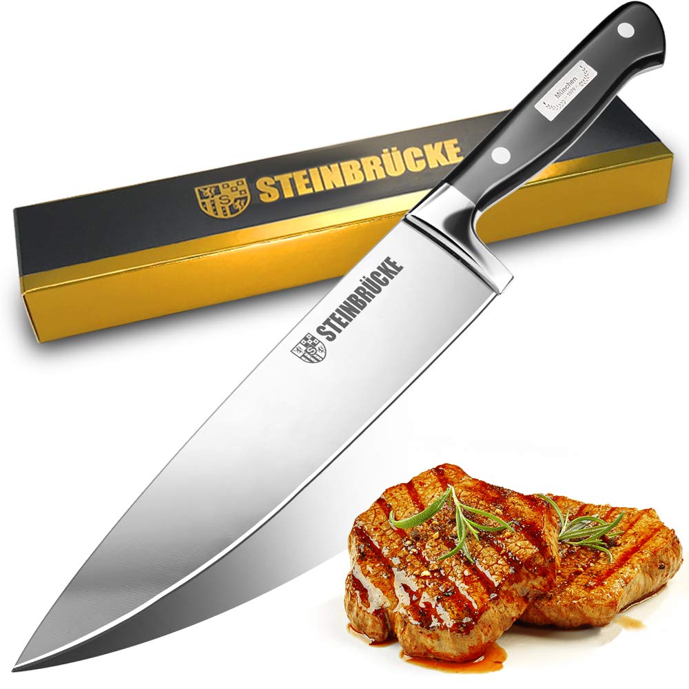 STEINBRĂCKE Chef Knife 10 Inch, Sharp Kitchen Knife Forged from German High Carbon Stainless Steel with Ergonomic Handle and Full Tang, Versatile Cooking Knife for Home Gourmet Restaurant