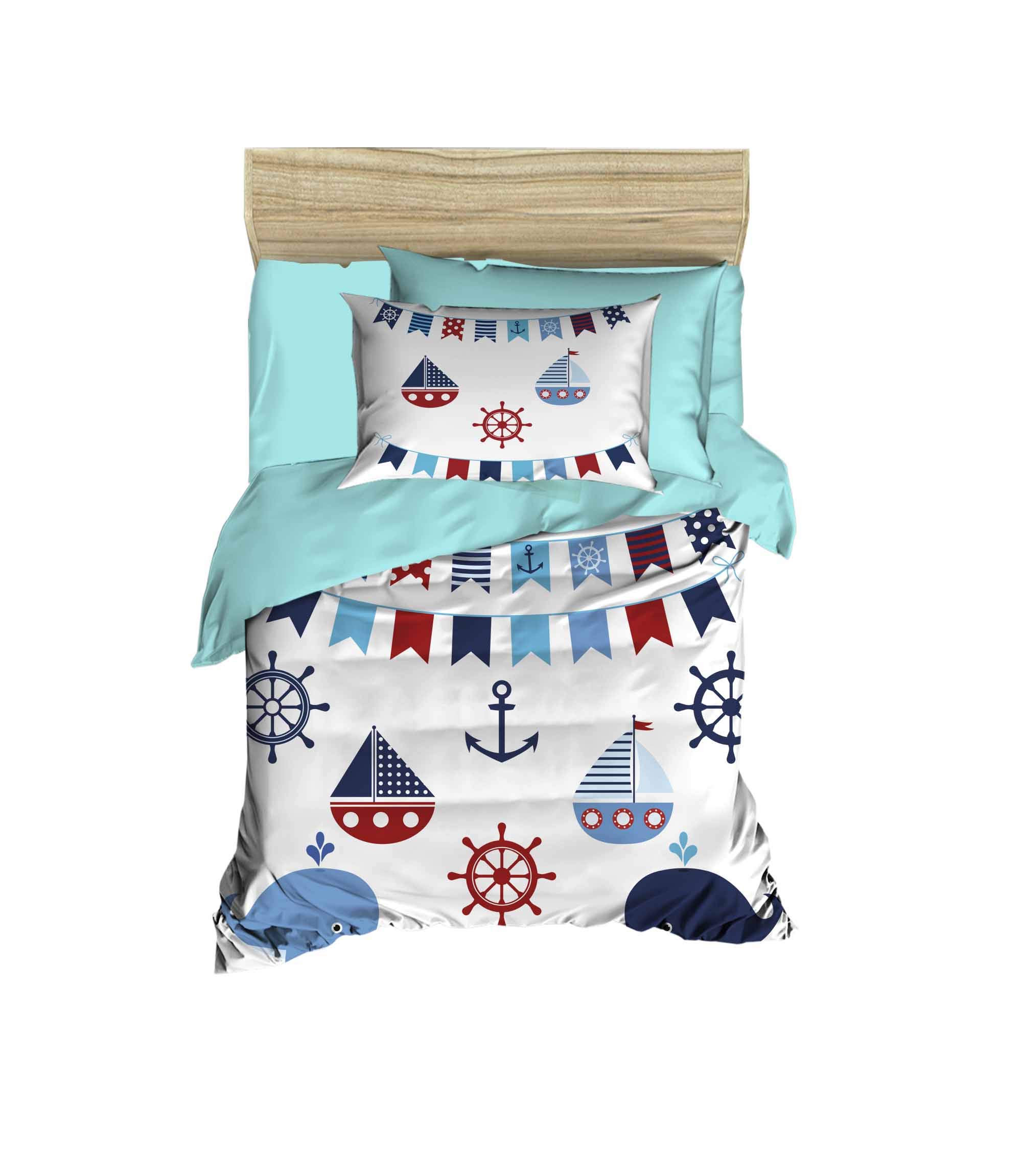 paradise RANFORCE 100% Cotton Nautical Baby Bedding, Anchor Ship Sailing Boat Themed Duvet Cover Set, Crib Bedding for Baby Boys, Blue