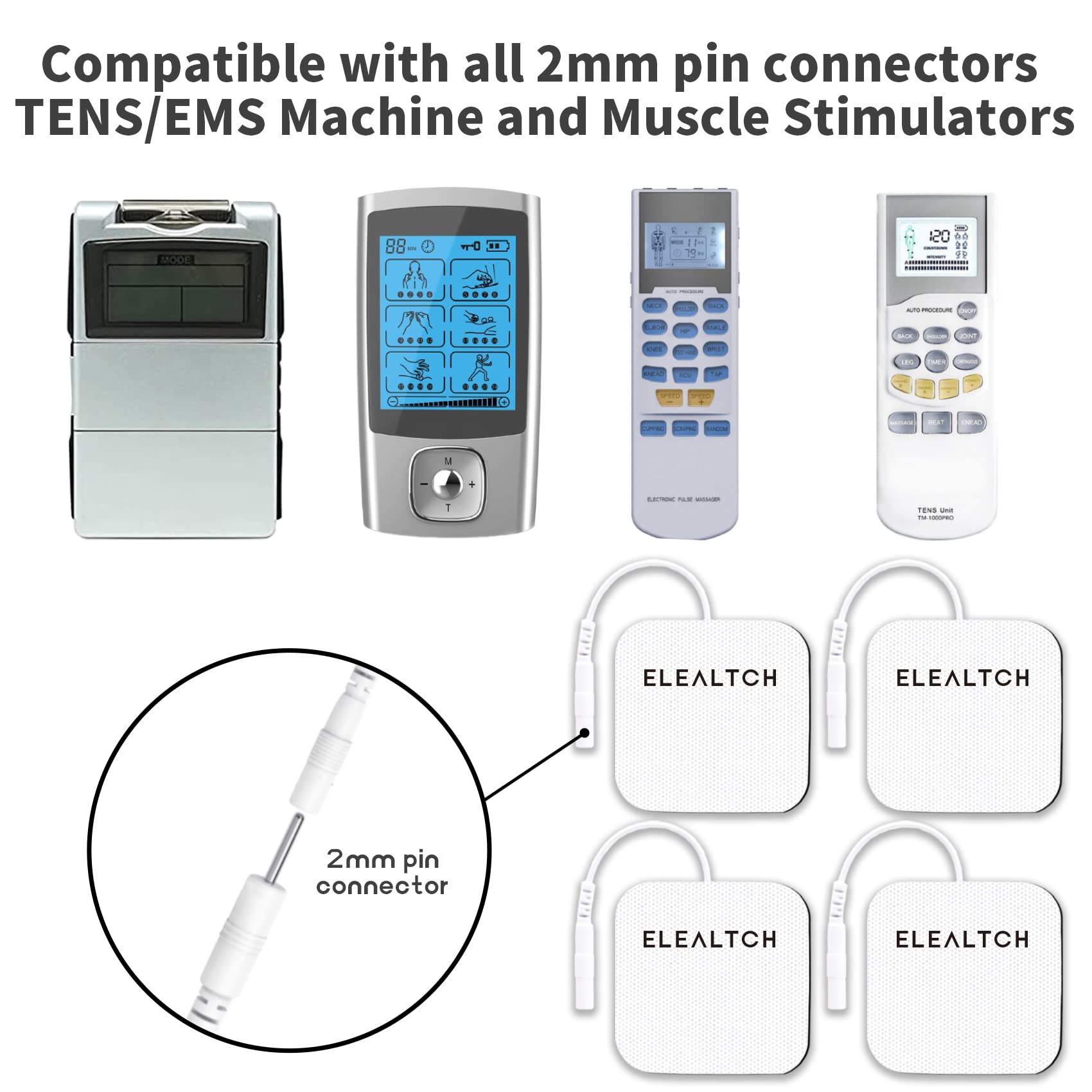 52PCS Compatible with AUVON TENS 7000 Electrode Pads for Tens Unit,Replacement Pads,2" X 2" Brand:ELEALTCH
