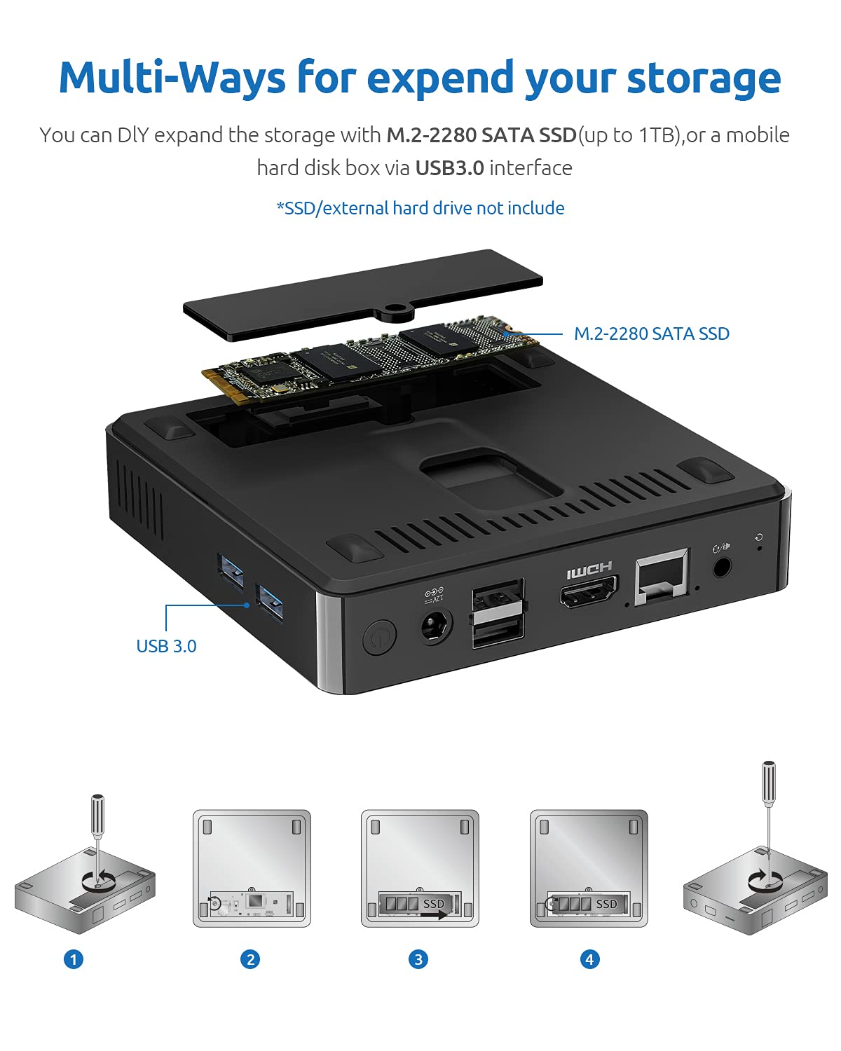 Mini PC Intel Celeron N3350(up to 2.4GHz) Windows 10 6GB RAM/64GB eMMC HDMI/VGA Port Support M.2_SATA_2280 SSD 4K HD Gigabit Ethernet 2.4G/5.0G Dual WiFi BT4.2 Micro PC