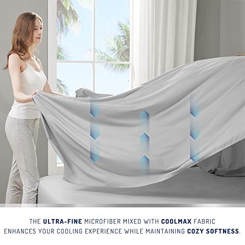 Degrees of Comfort Coolmax Cooling Sheets | Queen Size Bed Sheet Set for Hot Sleepers | Soft Fabric with Deep Pocket 4PC - Light Grey