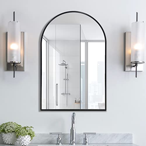 Arched Wall Mirror 20x30 Inch, Black Arched Bathroom Mirror, Vanity Decor Arched Mirror with Metal Frame, Arched Mirror for Entryway, Living Room, Bedroom, Salon -Black Curved Arch Mirror