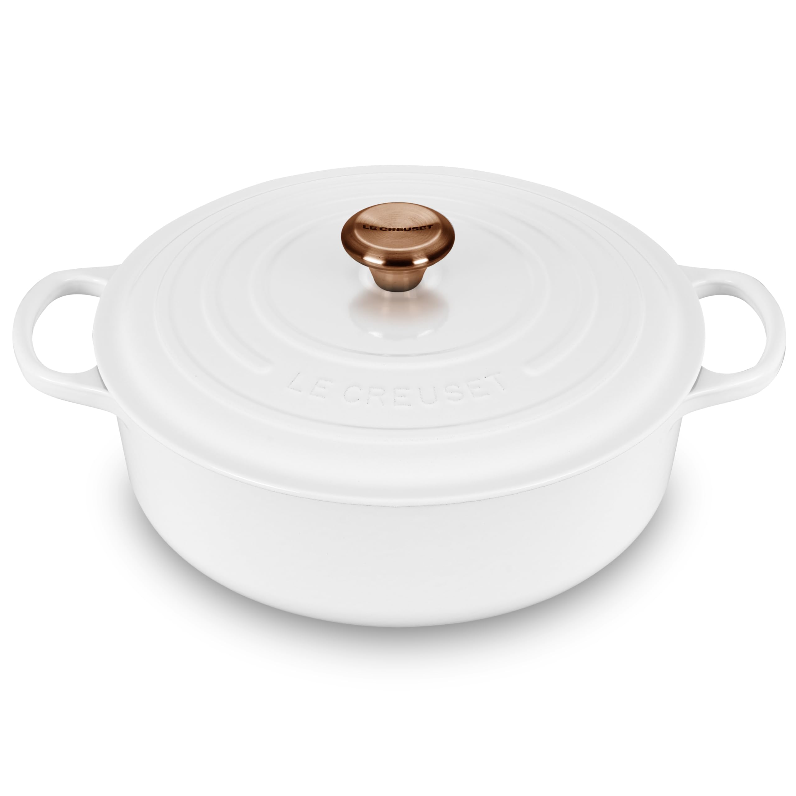 Le Creuset Signature 6.75-quart Round Wide Oven with Copper Knob - Enameled Cast Iron (White)