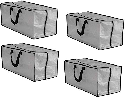 Earthwise Clear Storage Bags Heavy Duty Extra Large Transparent Moving Totes w/Zipper Closure Reusable Backpack Carrying Handles - Compatible with IKEA Frakta Hand Carts (4 Pack) (29 X 13.5 X 12)