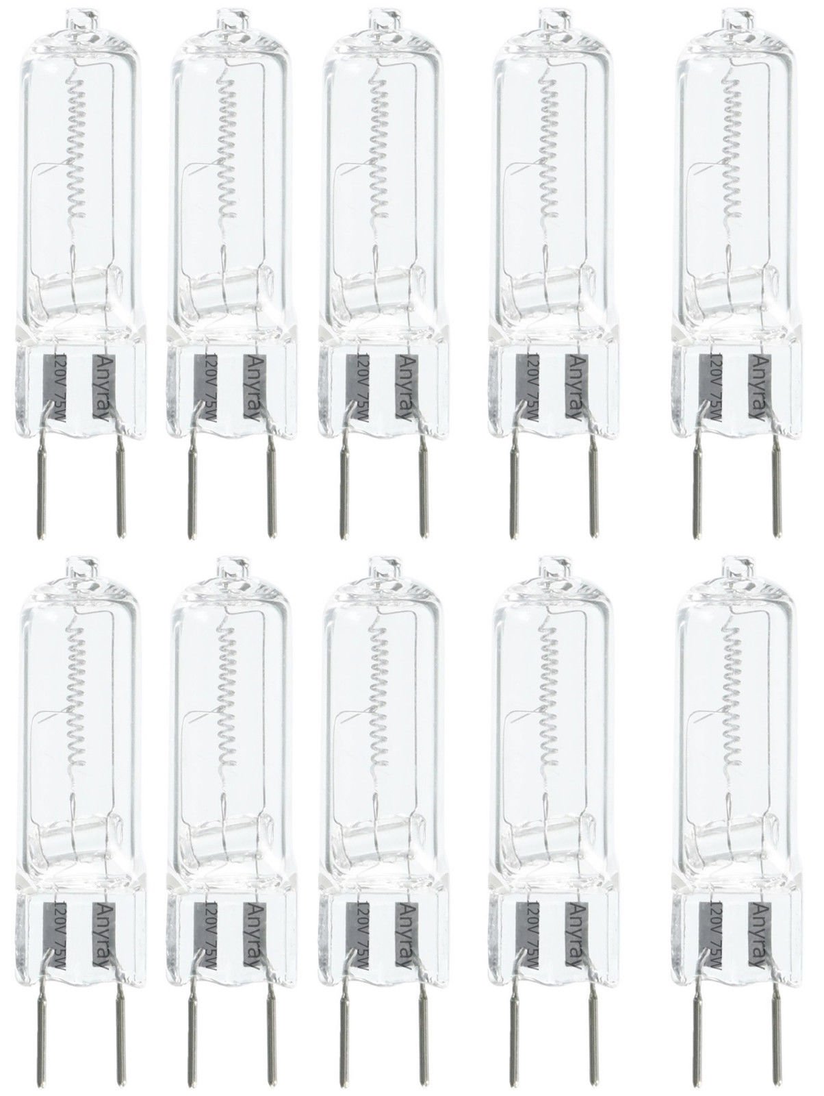 Anyray (10)-Bulbs G8 75W 75-Watt 120V T4 Halogen Light Bulbs GY8.6 75Watt 110V-130Volts Brand 10-Lamps