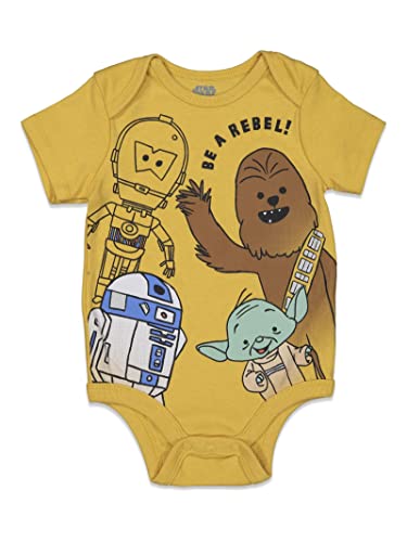 STAR WARS Yoda R2-D2 Chewbacca Newborn Baby Boys 3 Pack Bodysuits White/Gray/Yellow 3-6 Months