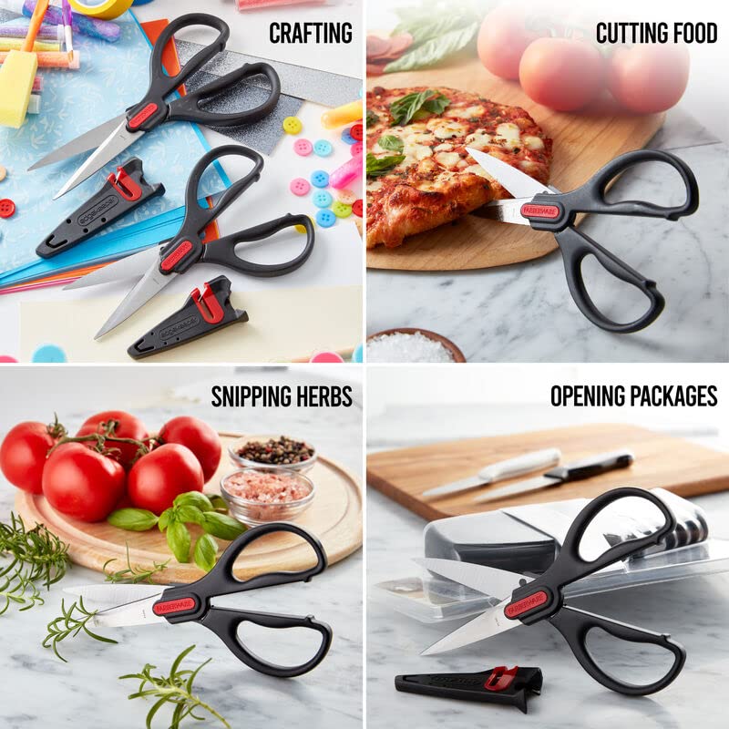 Farberware Purpose and Utility Shears with Edgekeeper Sheaths, Set of 2, 2 Piece Set, Black/Red
