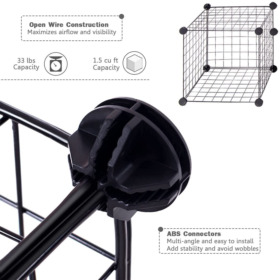 BANGTANE Wire Cube Storage Organizer, 8-Cube Grid Storage Shelves, Modular Wire Shelving Units, DIY Closet Cabinet Organizer for Home, Office, Living Room, 14” x 14”, Black (8 Cubes)
