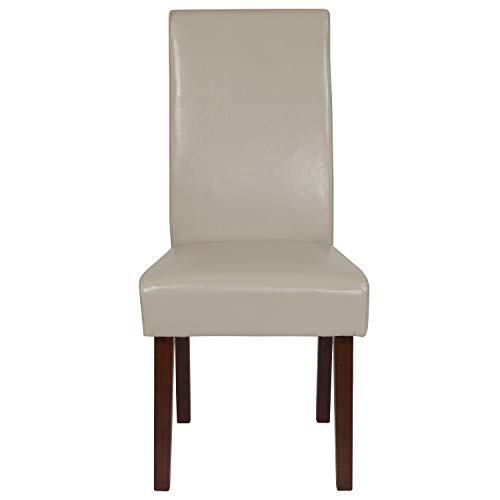 Flash Furniture Set of 2 Greenwich Series Beige LeatherSoft Upholstered Panel Back Mid-Century Parsons Dining Chairs